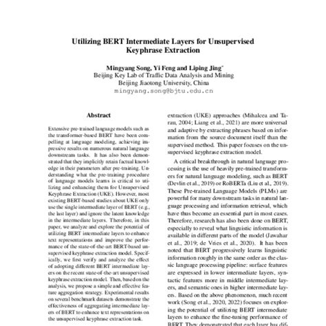 Utilizing Bert Intermediate Layers For Unsupervised Keyphrase Extraction Acl Anthology