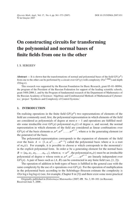 Pdf On Constructing Circuits For Transforming The Polynomial And