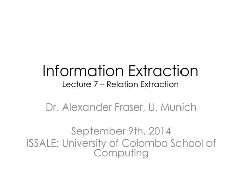 ppt information extraction lecture 7 relation extraction powerpoint presentation id 5720245
