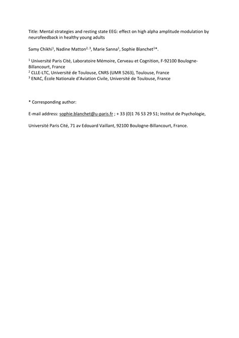 Pdf Mental Strategies And Resting State Eeg Effect On High Alpha