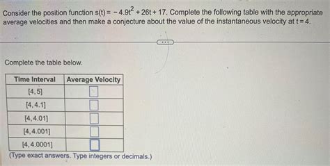 [solved] Consider The Position Function S T 4 9t 2 26t 17
