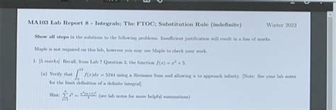 Ma 103 Lab Report 8 Integrals The Ftoc