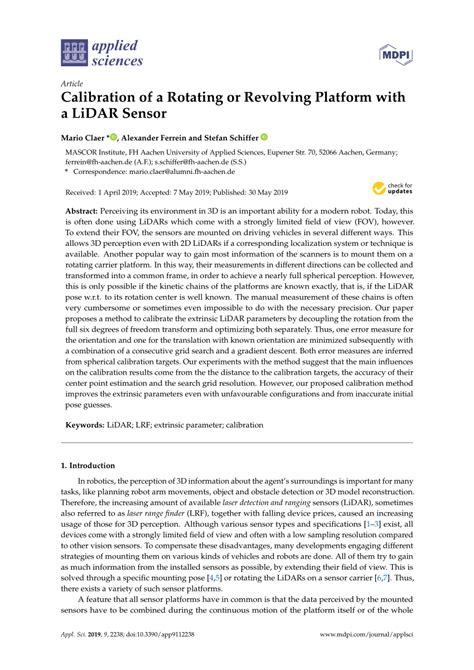Pdf Calibration Of A Rotating Or Revolving Platform With A Lidar Sensor