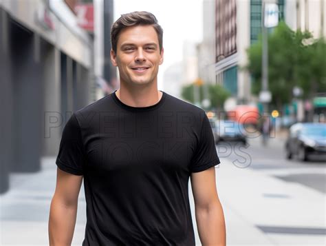 Black T Shirt Mockup With Male Model Graphic By The Mockup Broject