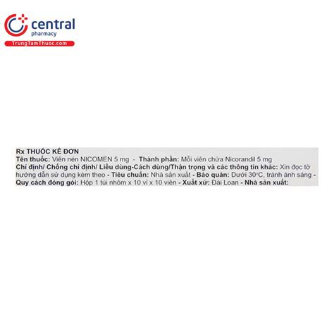 ChÍnh HÃng Thuốc Nicomen 5mg điều Trị đau Thắt Ngực Không ổn định