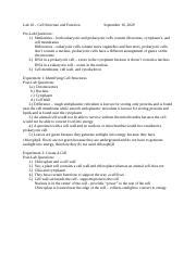 Lab Cell Structure And Function Docx Lab Cell Structure And Function September
