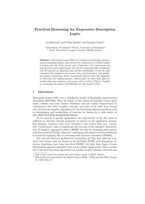 Pdf Practical Reasoning For Expressive Description Logics