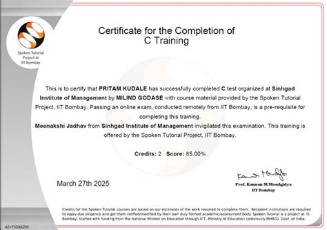 Cprogramming Iitbombay Spokentutorial Certificate