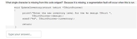 Solved What Single Character Is Missing From This Code Chegg