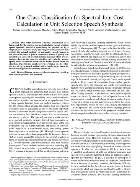 Pdf One Class Classification For Spectral Join Cost Calculation In Unit Selection Speech