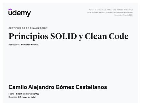 Camilo Alejandro Gomez Castellanos On Linkedin Udemy Course Completion Certificate