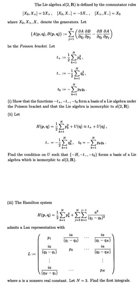 Solved The Lie Algebra Sl 2 R Is Defined By The Commutator