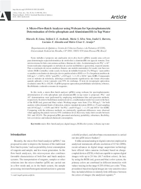Pdf A Micro Flow Batch Analyzer Using Webcam For Spectrophotometric