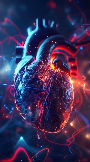 Vibrant 3d Rendering Of Anatomical Heart With Cardiac Ecg Waveforms