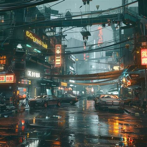 Cyberpunk City Scene Premium Ai Generated Image