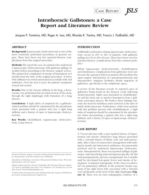 Pdf Intrathoracic Gallstones A Case Report And Literature Review