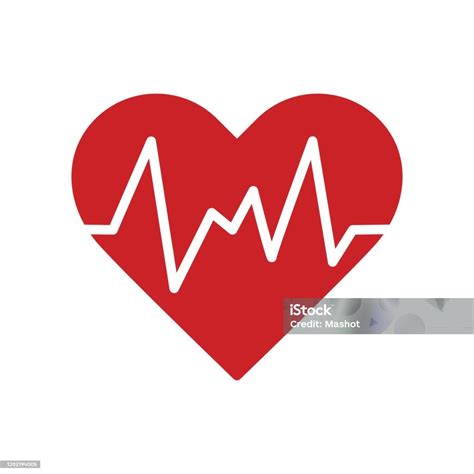 흰색 배경에 흰색 펄스 라인과 심장의 빨간색 고립 된 아이콘입니다 하트의 실루엣 플랫 디자인 건강한 라이프 스타일과 사랑의 상징 건강 모니터링에 대한 스톡 벡터 아트 및