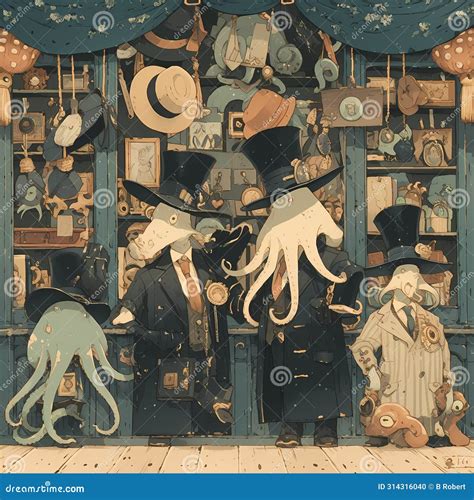 Elegant Octopi High Fashion Hat Shop Stock Illustration Illustration Of Accessories Style
