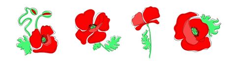 빨간색 밝은 양귀비의 삽화 세트 낙서 스타일의 씨앗으로 양귀비를 피우십시오 여름 꽃 흰색 배경에 격리된 벡터 일러스트 레이 션 개체 그룹에 대한 스톡 벡터 아트 및 기타