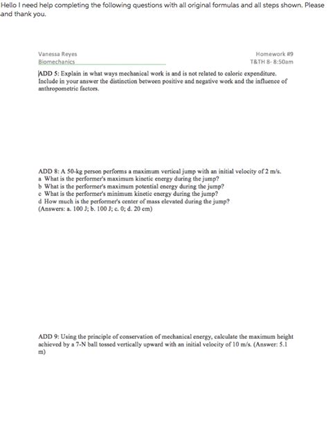 Solved Hello I Need Help Completing The Following Questions Chegg