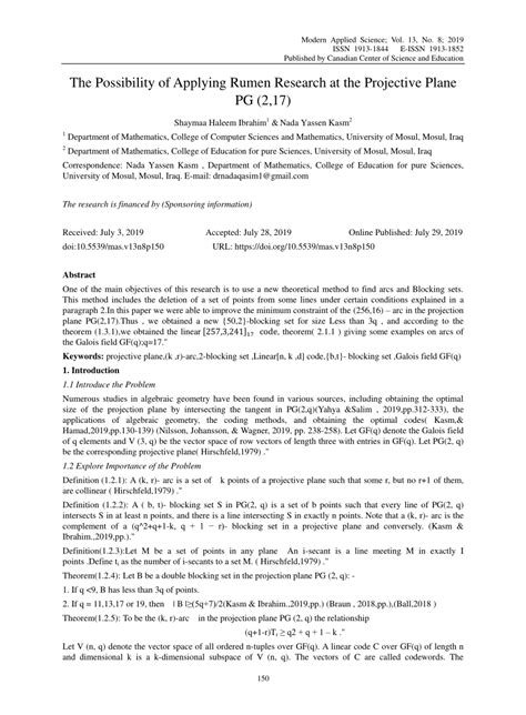 Pdf The Possibility Of Applying Rumen Research At The Projective Plane Pg 217