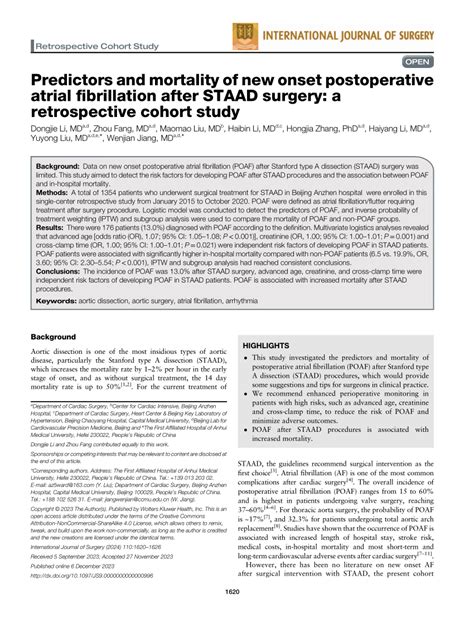 Pdf Predictors And Mortality Of New Onset Postoperative Atrial Fibrillation After Staad