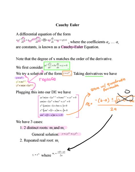 Cauchy Euler Method Cauchy Euler A Differential Equation Of The Form Where The Coefficients