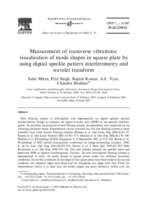 Pdf Measurement Of Transverse Vibrationsvisualization Of Mode Shapes In Square Plate By Using