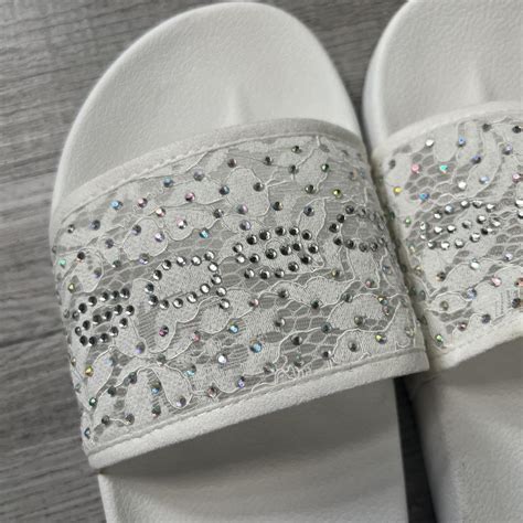 All White Bebe Slides W Cute Beading Never Worn Depop