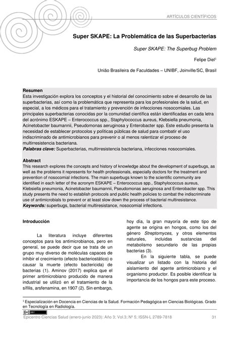 Pdf Super Skape La Problemática De Las Superbacterias Super Skape The Superbug Problem