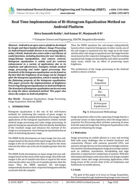 Irjet Real Time Implementation Of Bi Histogram Equalization Method On Android Platform Pdf
