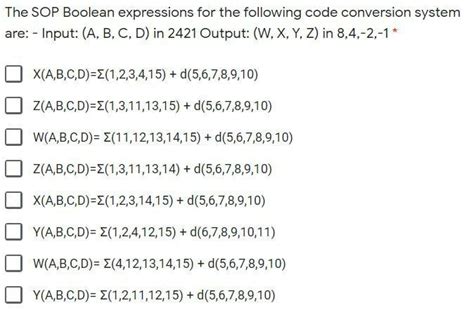 Solved The Sop Boolean Expressions For The Following Code