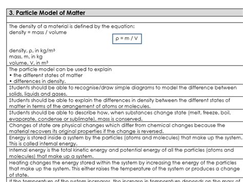 Aqa Gcse 9 1 Physics Specification Checklist 3 Particle Model