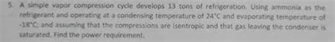 Solved A Simple Vapor Compression Cycle Develops Tons Chegg