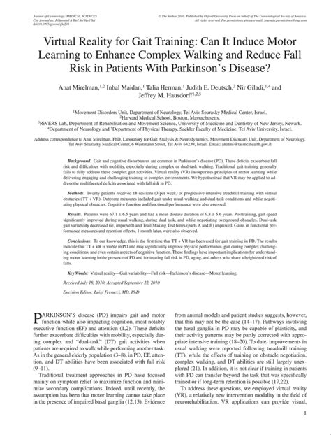 Pdf Virtual Reality For Gait Training Can It Induce Motor Learning