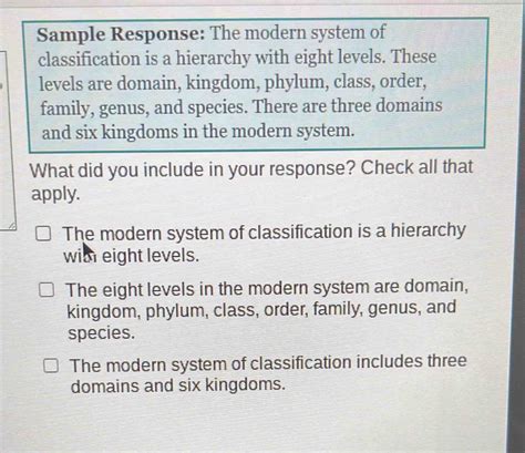 Solved Sample Response The Modern System Of Classification Is A Hierarchy With Eight Levels
