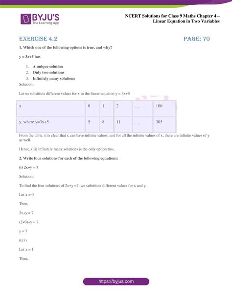 Ncert Solutions For Class 9 Maths Exercise 4 2 Chapter 4 Linear Equation In Two Variables Free