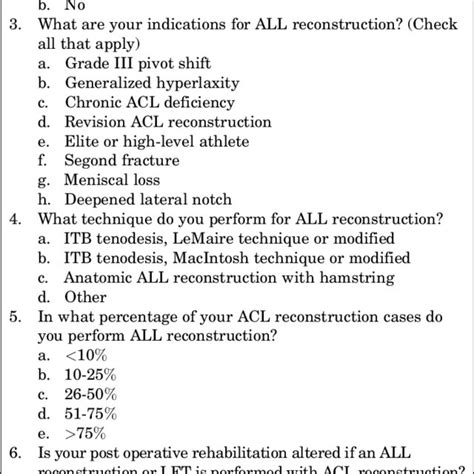 Seven Question Survey ACL Anterior Cruciate Ligament ALL Download Scientific Diagram