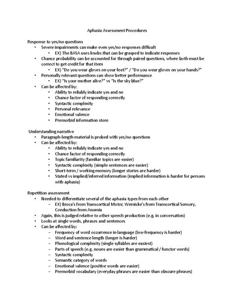 Aphasia Assessment Procedures Aphasia Assessment Procedures Response To Yes No Questions