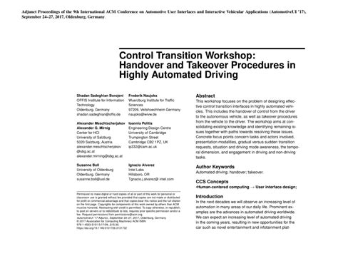 Pdf Control Transition Workshop Handover And Takeover Procedures In Highly Automated Driving