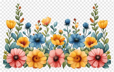 검은색 수채화 꽃 테두리에 원형 배열로 화려한 꽃다발 Png Pngwing