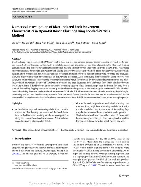 Numerical Investigation Of Blast Induced Rock Movement Characteristics In Open Pit Bench