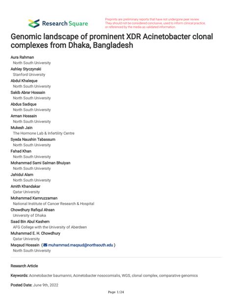 Pdf Genomic Landscape Of Prominent Xdr Acinetobacter Clonal Complexes From Dhaka Bangladesh