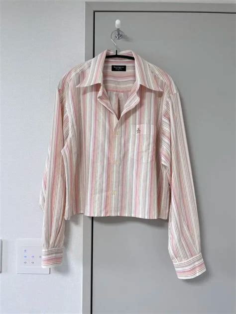 빈티지 핑크 스트라이프 오버핏 셔츠 헬로마켓