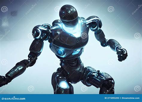 Technological Robots Future Isometry Robotic Illustration Humanoid White Cyborg On Caterpillar