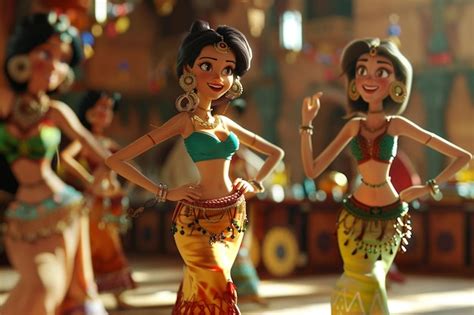 Premium Photo Cartoon People At A Belly Dancing Class