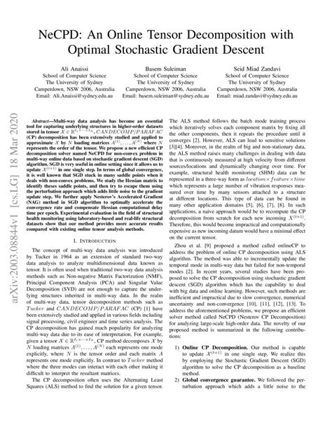 Necpd An Online Tensor Decomposition With Optimal Stochastic Gradient Descent Deepai