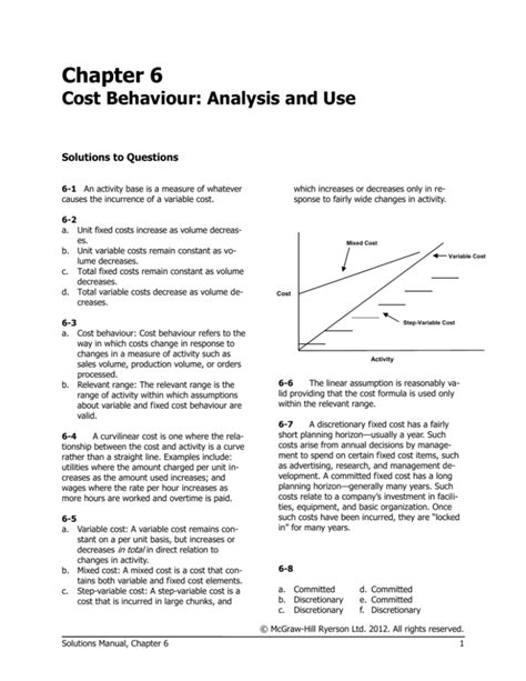 Cost Behavior Analysis Solutions Manual Chapter 6