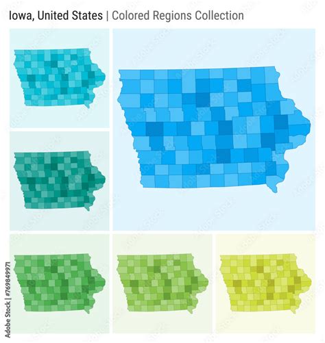 Iowa United States Map Collection State Shape Colored Counties