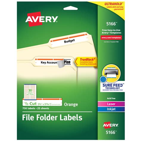 Avery TrueBlock File Folder Labels Sure Feed Technology Permanent